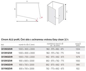 Mereo Mereo, Pivotový sprchový kout, Novea, obdélník, chrom ALU, sklo Čiré, CK11903ZVR