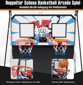 Costway Basketball Machine Skládací basketbalová arkádová hra se 2 košíky, černý