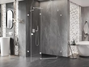 Mexen Lunar, pětiúhelníkový sprchový kout s levým sklonem 90 x 80 cm, 8mm čiré sklo, bílý profil, 831-090L-080P-01-20-L