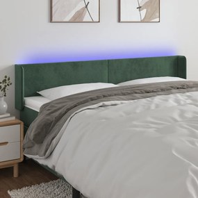 Čelo postele s LED tmavě zelené 203 x 16 x 78/88 cm samet
