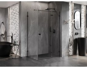 Mexen Lunar T pravý výklopný sprchový kout 140 x 120 cm, čiré sklo, černá matná, 834T-140-120-70-00-P