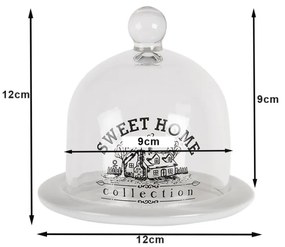 Skleněný poklop Sweet Home s bílou miskou – 12x12 cm