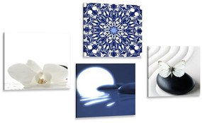 Set obrazů Feng Shui v bílo-modrém provedení - 4x 60x60 cm