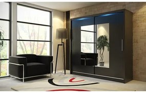 Kvalitní šatní skříň KOLA 6 černá šířka 180 cm Bez LED osvětlení