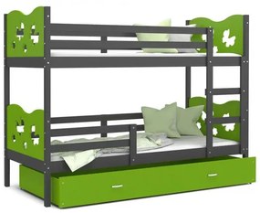 Dětská patrová postel MAX 190x80 cm s šedou konstrukcí v zelené barvě s MOTÝLKY