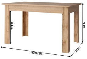 Rozkládací jídelní stůl, dub wotan, 132-175x80 cm, MORATIZ