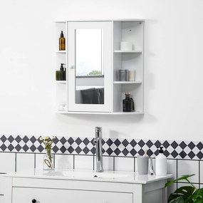 HOMCOM zrcadlová skříňka koupelnová zrcadlová nástěnná skříňka s 8 přihrádkami víceúčelová skříňka bílá 66x17x63cm do koupelny