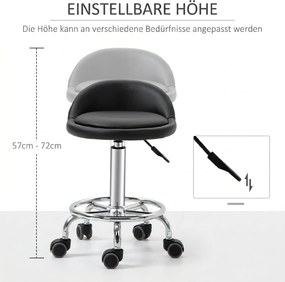 HOMCOM Set 2 otočných stoliček - pracovní stolička 360° - nastavitelná výška sedáku 47-62H cm, ergonomické opěradlo - chromovaná ocel s černým syntet…