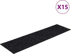Schodové rohože samolepicí 15 ks 76 x 20 cm černé obdélníkové 326926