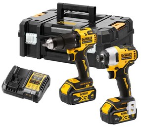 DeWALT Nářadí - 18V AKU sada příklepové vrtačky a rázového utahováku, 2x aku 4,0 Ah POWERSTACK, nabíječka DCK2062M2T