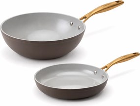 Elmich Základní sada keramických pánví Zen 2 ks – klasická + wok, hnědo zlatá