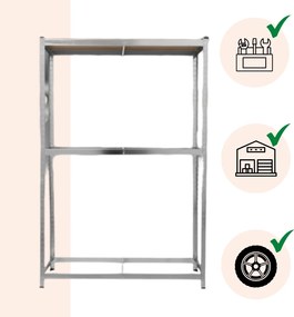 Regál na pneumatiky TYRE, 120x40x180cm, max. 795kg, stříbrná/světle hnědá Jurhan