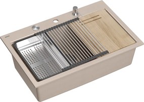 Béžový kuchyňský granitový dřez QUADRON Marc 110 s příslušenstvím bez baterie