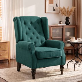 HOMCOM Křeslo do Obývacího Pokoje, Opěrka s Knoflíky a Dřevěné Nohy, Široké Sedadlo, Skvělý Komfort, Klasický Styl, 74 x 86 x 102 cm, Zelené