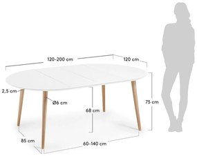 Bílý rozkládací jídelní stůl s bílou deskou ø 120 cm Oqui – Kave Home