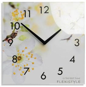 Dekorační skleněné hodiny 30 cm s motivem třešňových květů