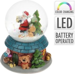 LED vánoční sněhová koule Santa a medvídek 6,5 cm