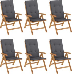 Skládací polohovací křesla s polštáři, 6 ks, masivní teak 3196493