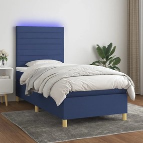 vidaXL Box spring postel s matrací a LED 90x200 cm textil [3135488] Barva: Modrá