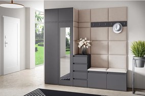Eka Předsíňová stěna s čalouněnými panely Trinity 33 - Grafit / Tmavá krémová 2302