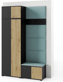 Eka Předsíňová stěna s čalouněnými panely Joey 2 - Černá a Dub Artisan / Světlá modrá 2322