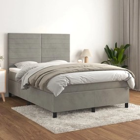 Box spring postel s matrací světle šedá 140x190 cm samet,  3143079