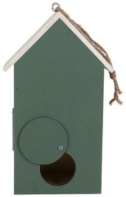 Zelená dřevěná budka pro ptáčky s listy a cedulí Welcome – 15x10x22 cm