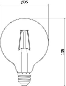 Mexen Vintis, LED žárovka E27, G95, 2W, Teplá - 2200K, 180 lm, jantarová - L157-E27-0222-50