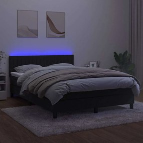 Box spring postel s matrací a LED černá 140x190 cm samet 3134521