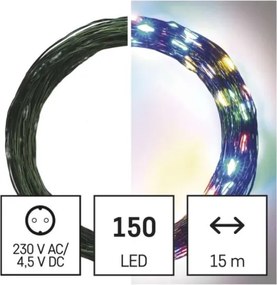 Vánoční osvětlení EMOS D3AM03 ZY1920T 150LED nano řetěz zelený 15m multicolor s časovačem