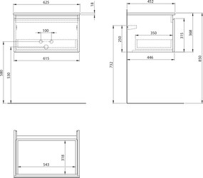 Aqualine Altair koupelnová skříňka 62,5 x 36,8 x 45,2 cm pod umyadlo s deskou bílá antracit břidlice AI267-03