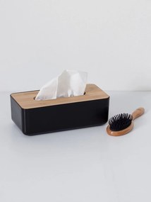 Box na kapesníky Natureo Black, 26x9x13 cm, černá/s dřevěnými prvky