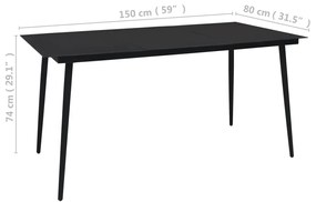 Zahradní jídelní stůl Tollay - 150x80x74 cm - ocel a sklo | černý