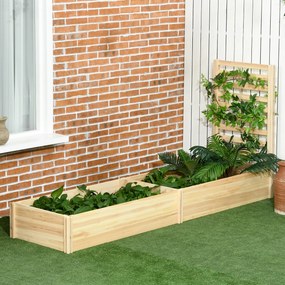 Outsunny Velký Dřevěný Zahradní Květináč s Trellis pro Popínavé Rostliny a 2 Vyvýšené Záhony pro Terasu a Balkon 230x60x110 cm Přírodní