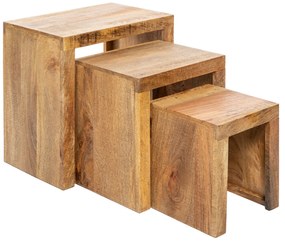 Noble Home Set 3 přírodních mangových odkládacích stolků Makar