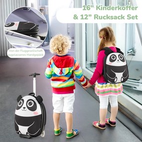 Costway 2dílný dětský kufr a batoh s kolečky a 3-stupňovou – černobílý