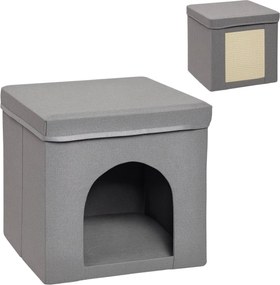 PawHut Kočičí Dům Kočičí Postel Kočičí Chata se Škrabadlem a Vnitřními Dveřmi 36.5x36.5x36.5 cm Šedá | Aosom