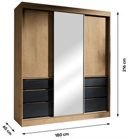 Skříň s posuvnými dveřmi ROMUALDA 180 cm, dub lefkas a černá