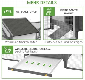 Dřevěný kurník PawHut s hnízdem, rampou, dvojitou ohrádkou, šedý| Aosom