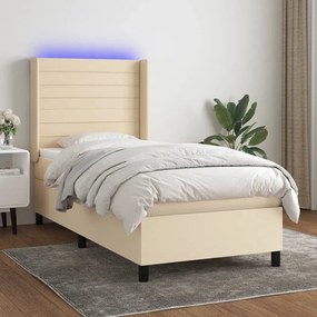 vidaXL Box spring postel s matrací a LED 90x200 cm textil [3138366] Barva: krémová