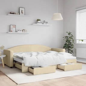Válenda s přistýlkou a zásuvkami krémová 80 x 200 cm textil 3197223