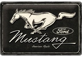 Plechová cedule Ford - Mustang - Logo Black, (30 x 20 cm)