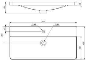 Aqualine Sen nábytkové umyvadlo 81 x 40 cm s otorem pro baterii s přepadem litý mramor bílá SN810