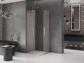 Mexen Velar L Duo, sprchový kout s posuvnými dveřmi 80 x 80 cm, 8mm sklo námraza, měděná matná, 871-080-080-02-33-65