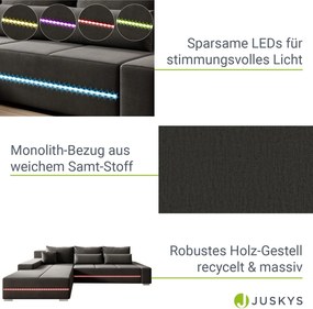 Juskys Rozkládací sedací souprava Davos s LED osvětlením Barva: světle šedá, Provedení: pravé