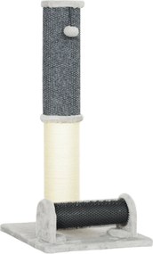 PawHut 86 cm Škrabadlo pro Kočky, 3-v-1 Škrabací Sloup s Velkou Základnou, Kobercem s Vzorem Ananasu, Hřebínkem a Hracím Míčkem, pro Vnitřní Použití,