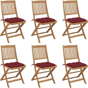 vidaXL Skládací zahradní židle s poduškami 6 ks masivní akácie [3075010] Barva: vínová červená