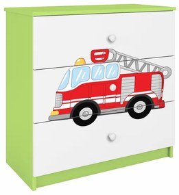 KOCOT KIDS Komoda - BABYDREAMS, matná bílá/zelená, různé motivy na výběr Motiv: hasičské auto
