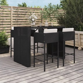 5dílný zahradní barový set s poduškami černý polyratan 3200667