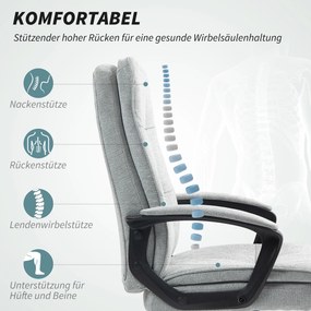 Ergonomická kancelářská židle HOMCOM s opěrkami, výškově nastavitelná otočná židle s houpací funkcí, vzhled lnu, tuftovaná počítačová židle, šedá